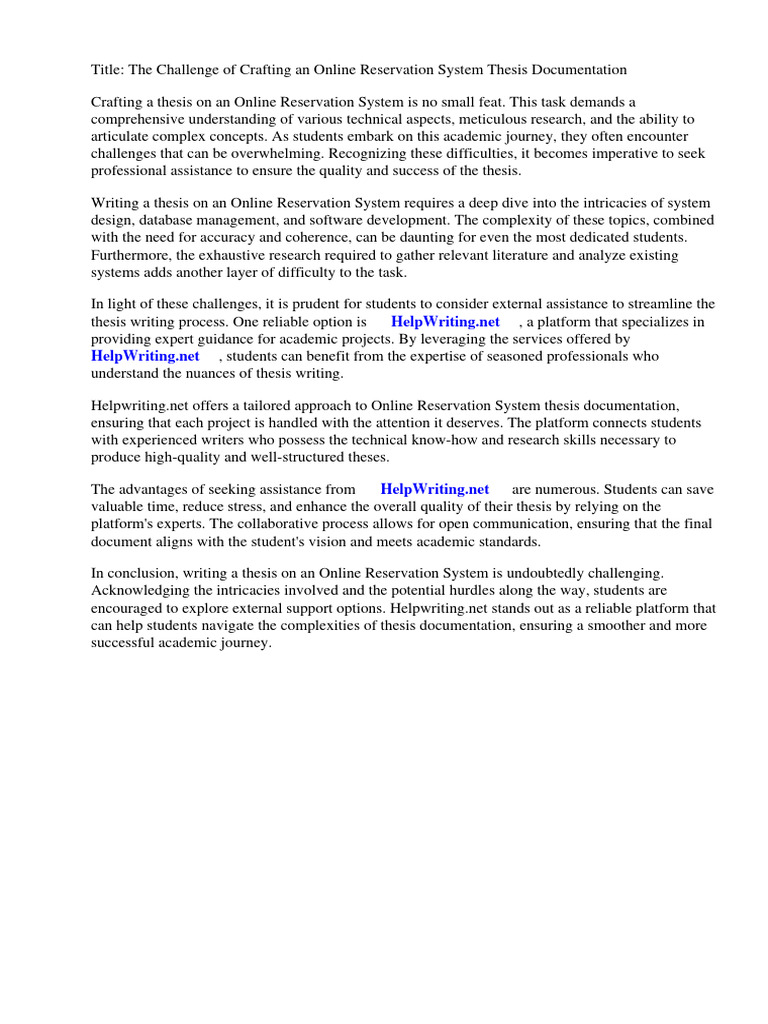 Online Reservation System Thesis Documentation | PDF | Internet | Thesis
