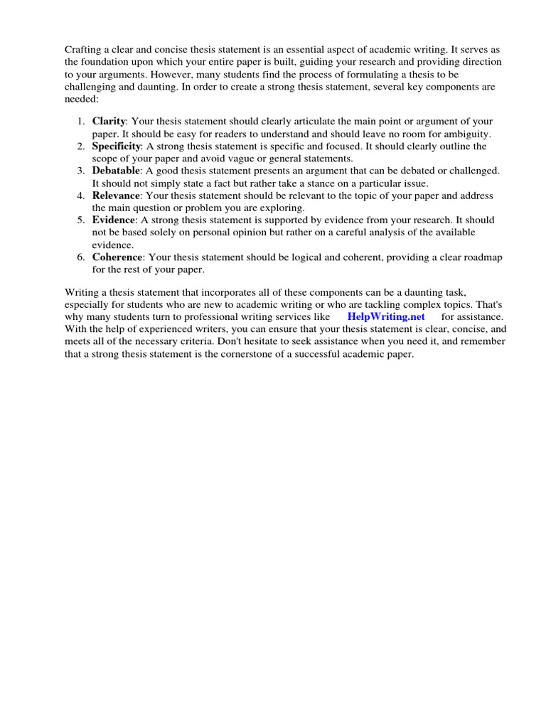 What Components Are Needed For A Clear and Concise Thesis Statement | PDF | Essays | Thesis