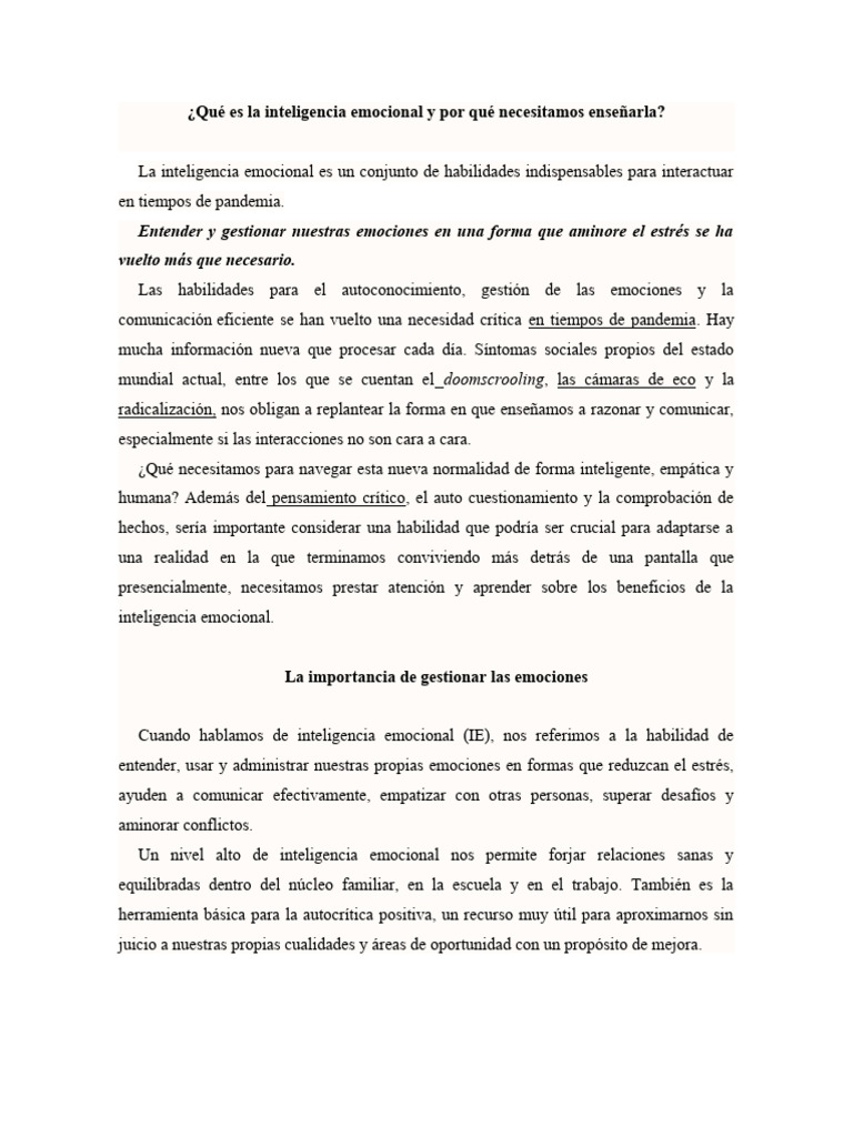 Qué Es La Inteligencia Emocional Y Por Qué Necesitamos Enseñarla Pdf