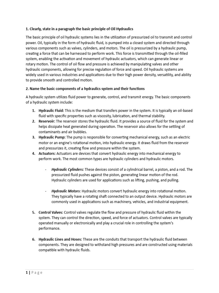 Oil Hydraulics Assignment 1 | PDF | Actuator | Pump