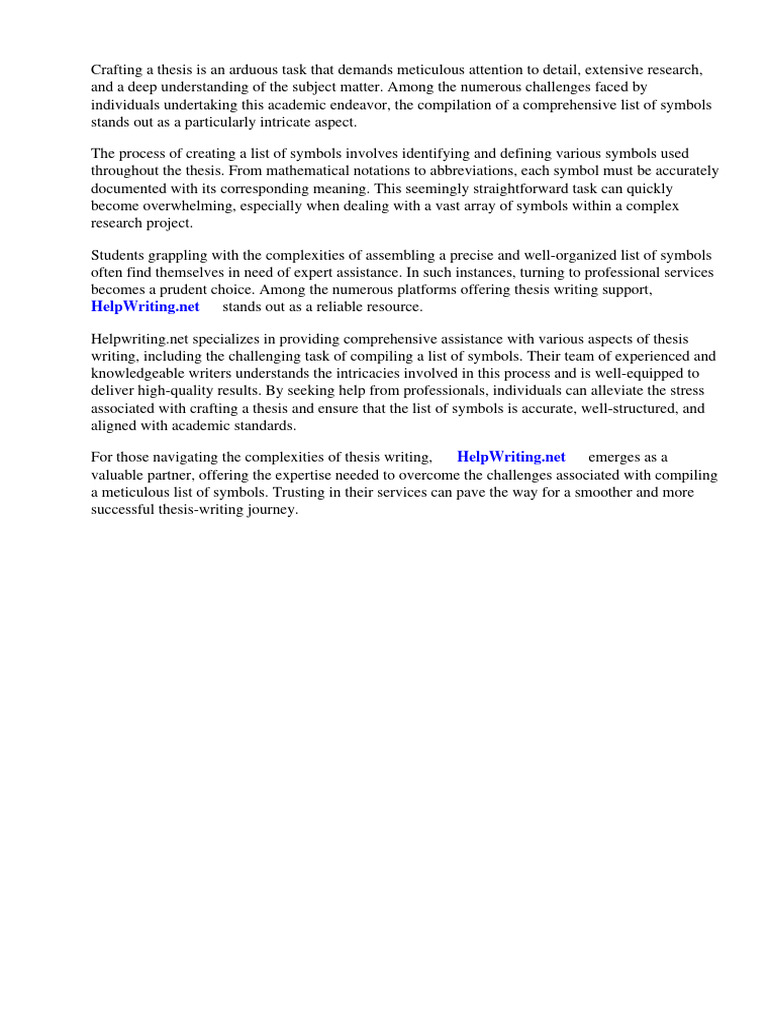 Thesis List of Symbols | PDF | Thesis