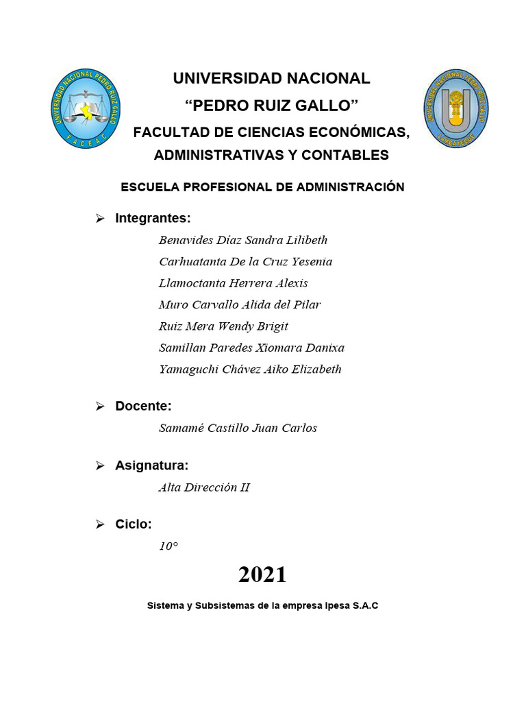 Sistemas y Subsistemas de Ipesa S.a.C | Descargar gratis PDF | Marketing | Business