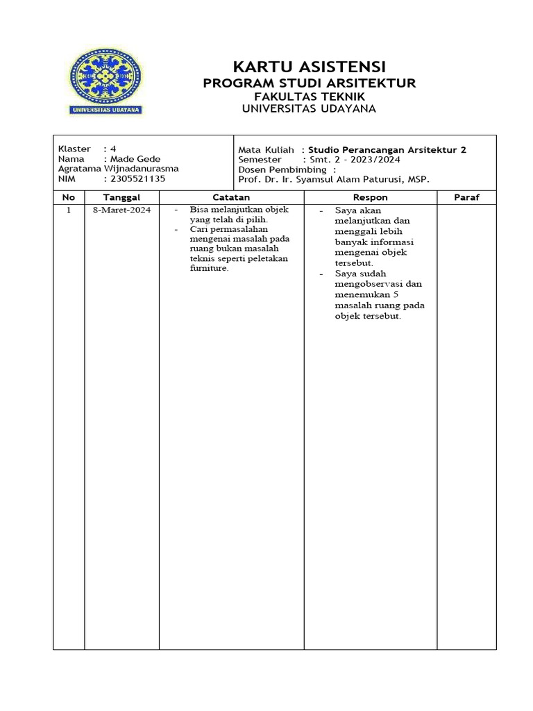 Contoh Kartu Asist | PDF