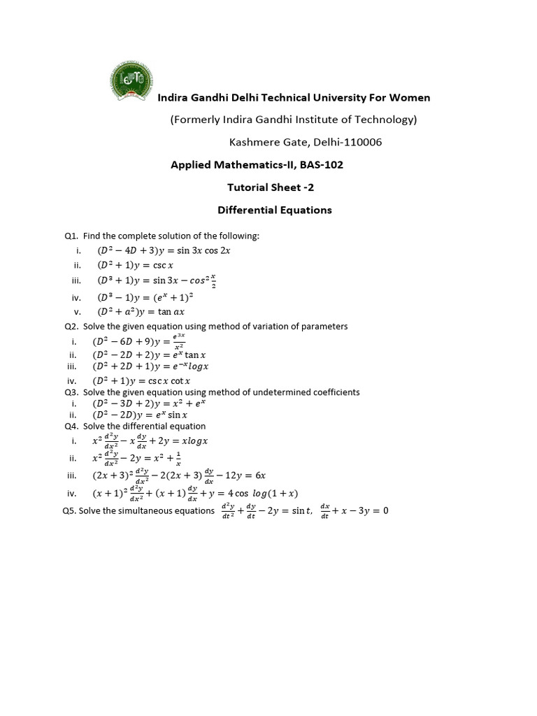 Tutorial Sheet 2-Differential Equations | PDF | Equations | Mathematical Analysis