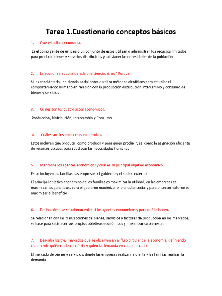 Cuestionario Conceptos Básicos | PDF | Ciencias económicas | Mercado (economía)