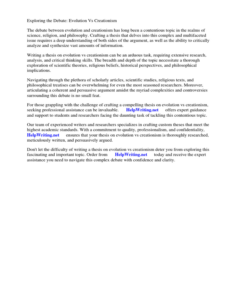Evolution Vs Creationism Thesis Statement | PDF | Creationism ...
