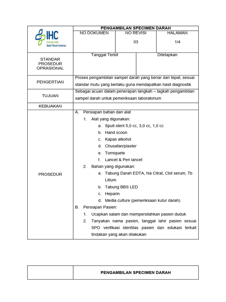 Contoh PENGAMBILAN SPECIMEN DARAH | PDF