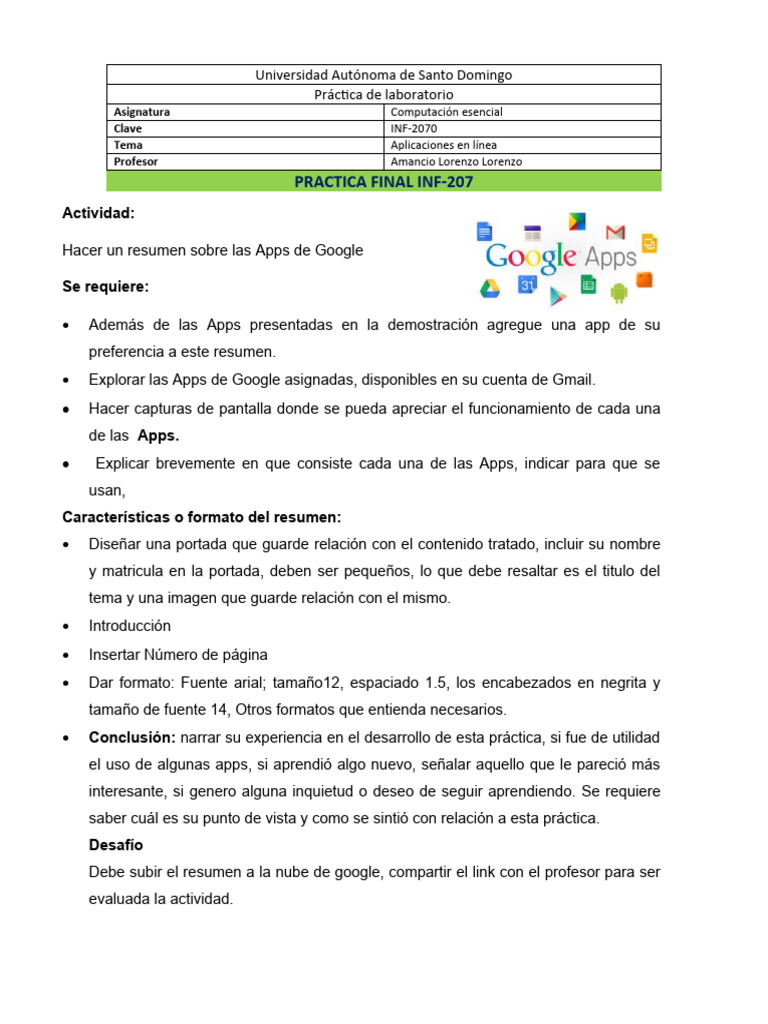 Practica INF-207 APPS DE GOOGLE | PDF | Informática