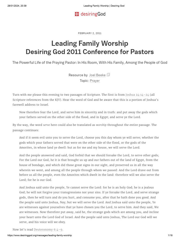 Leading Family Worship - Desiring God | PDF | Prayer | Bible