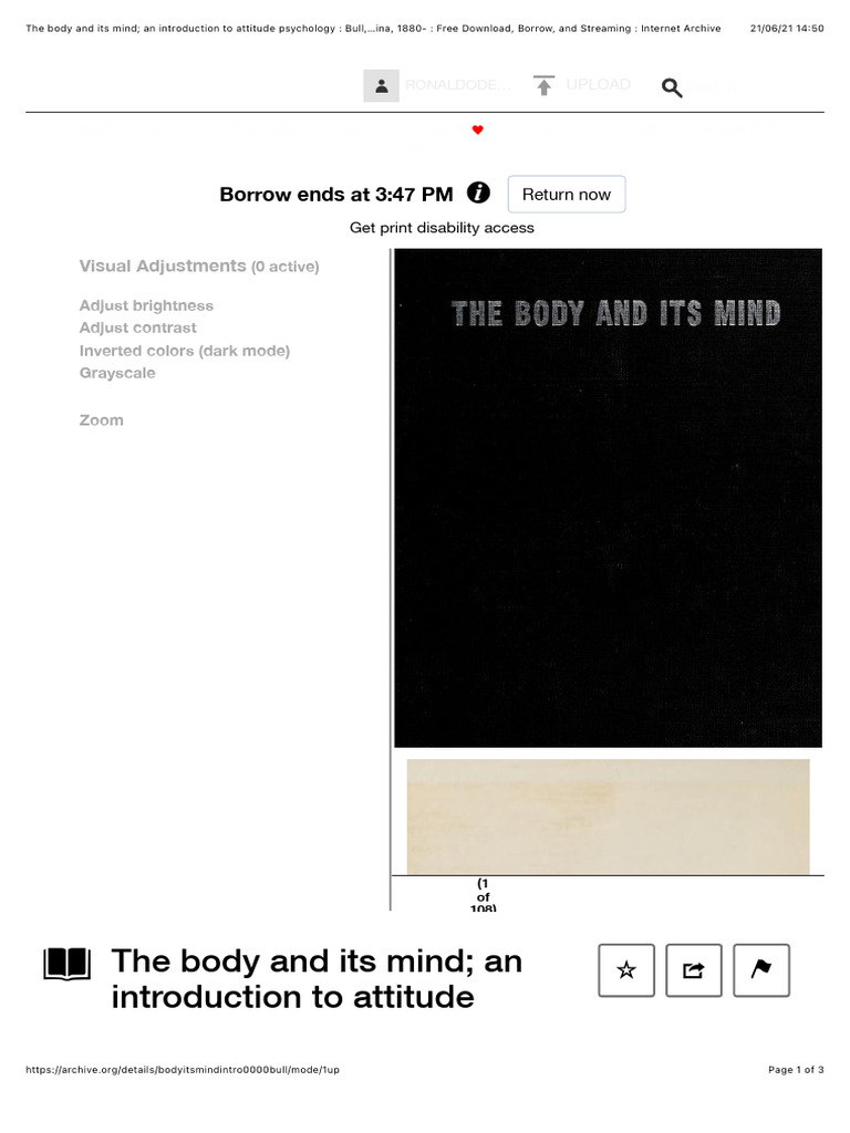 The Body and Its Mind An Introduction To Attitude Psychology: Bull ...