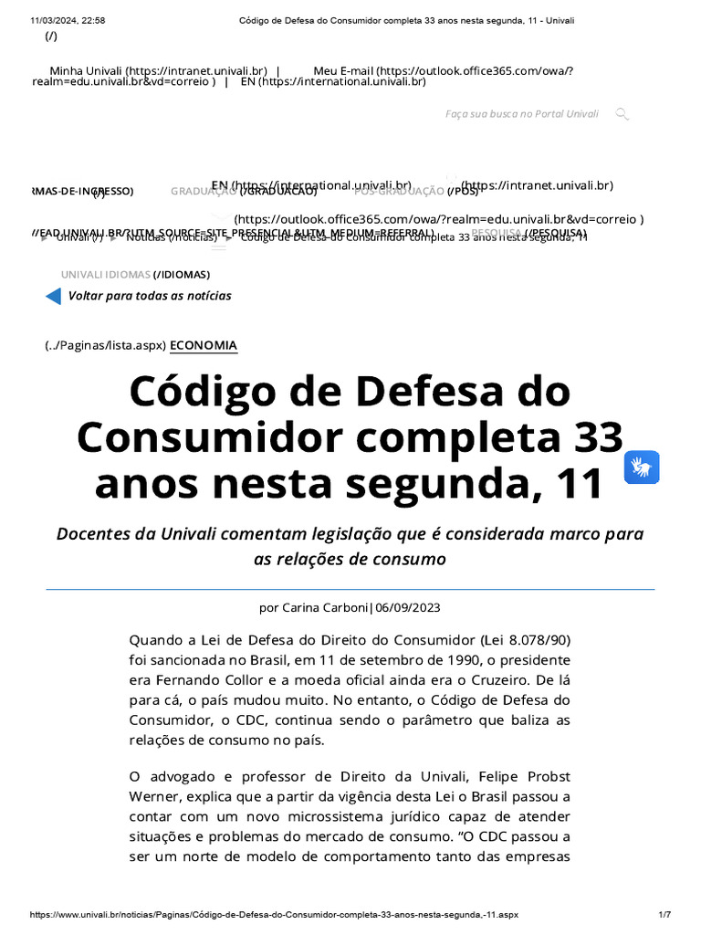 Código de Defesa Do Consumidor Completa 33 Anos Nesta Segunda, 11 ...