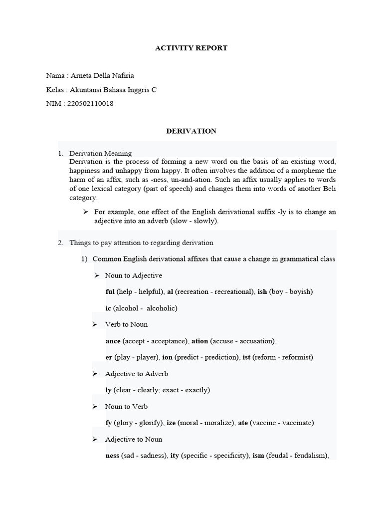 Arneta Della Activity Report | PDF | Word | Adjective