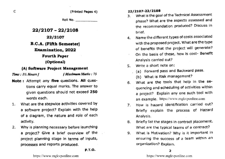 Bca 5 Sem Software Project Management 2107 2022 | PDF