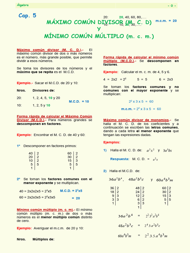 M.C.D. y M.C.M. | Descargar gratis PDF | Aritmética | Análisis numérico