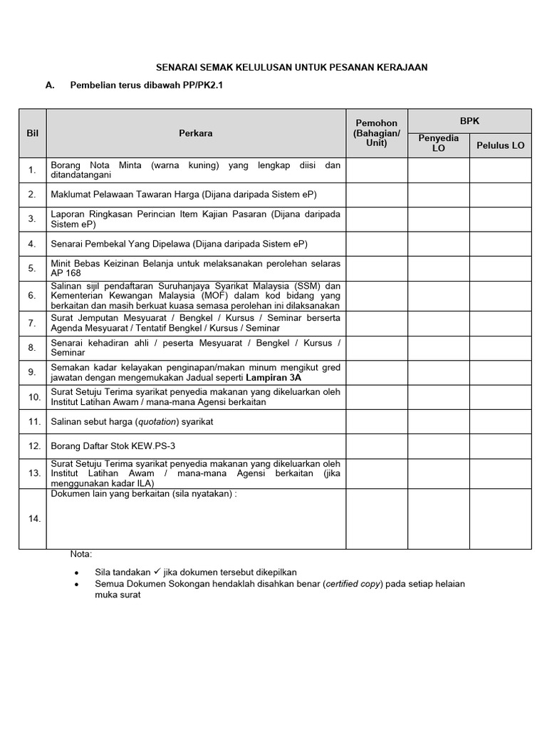 Lampiran P - Senarai Semak Kelulusan Untuk Pesanan Kerajaan Dan Pesanan ...