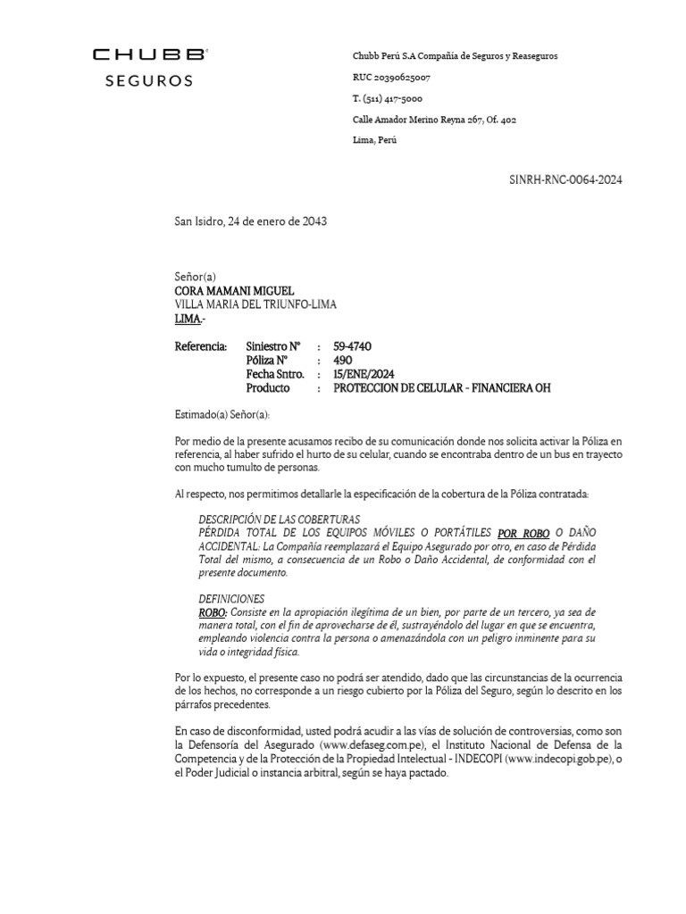 Sinrh RNC 0064 2024 | PDF | Póliza de seguros | Reaseguro