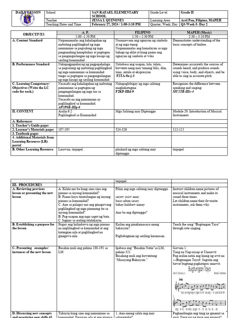 DLL All Subjects 2 q3 w5 d2 | PDF