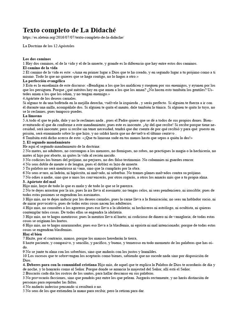 Texto Completo de La Didaché | PDF | Cocina, comidas y vino