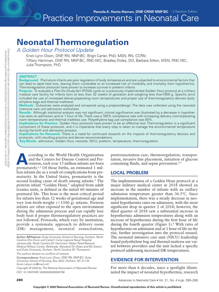 Neonatal Thermoregulation A Golden Hour Protocol.8 | PDF | Preterm ...
