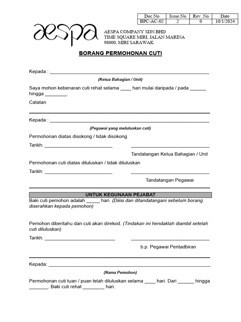 Borang Permohonan Cuti | PDF