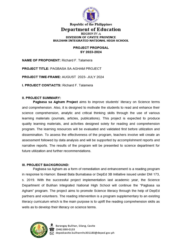 Project Proposal - Pagbasa Sa Agham Project | PDF | Educational ...