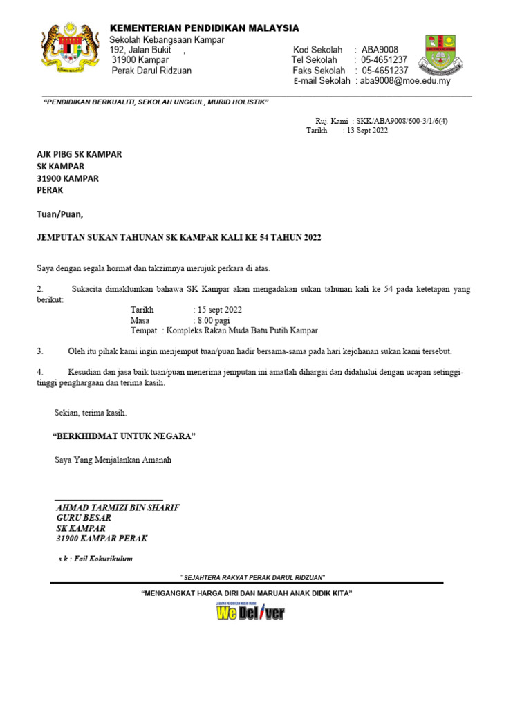 Surat Jemputan AJK PIBG 2022 | PDF