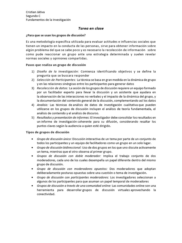 Tarea en clase | PDF | Cognición | Science