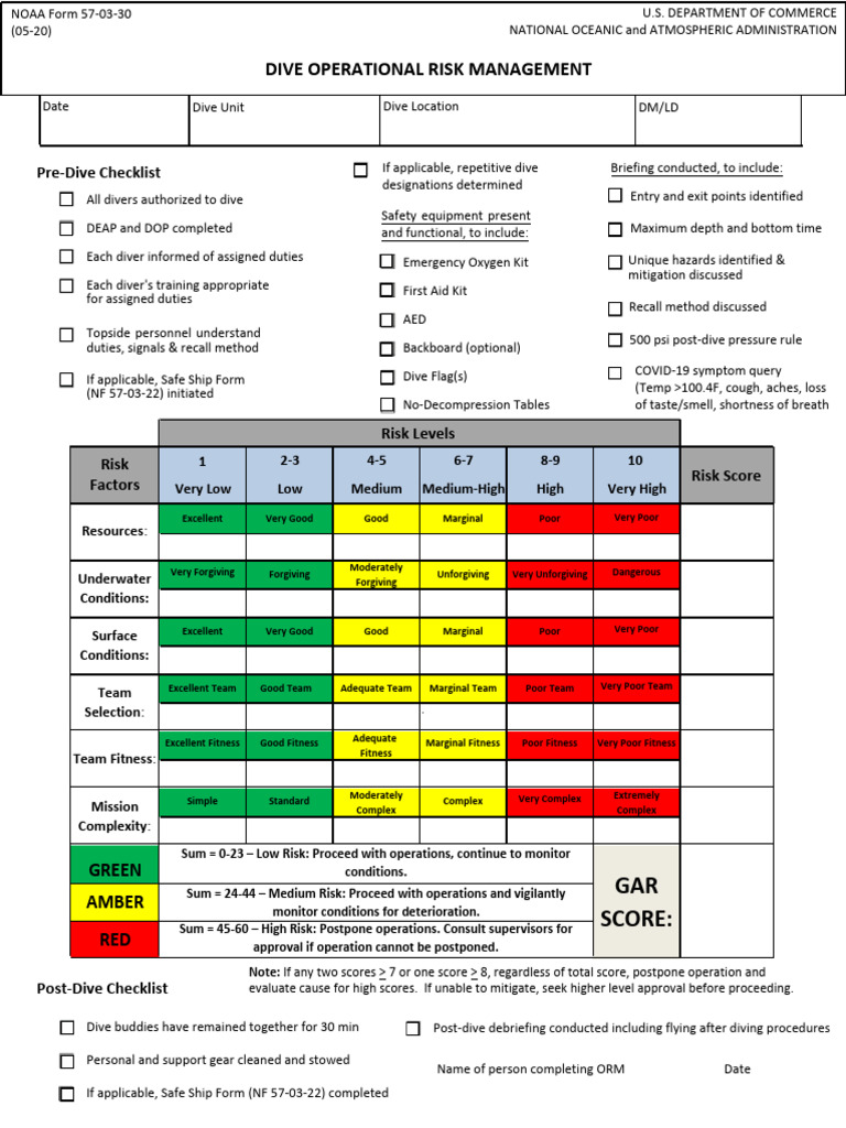 NOAA Form 57-03-30 (06a-20) Dive Operational Risk Management | PDF ...