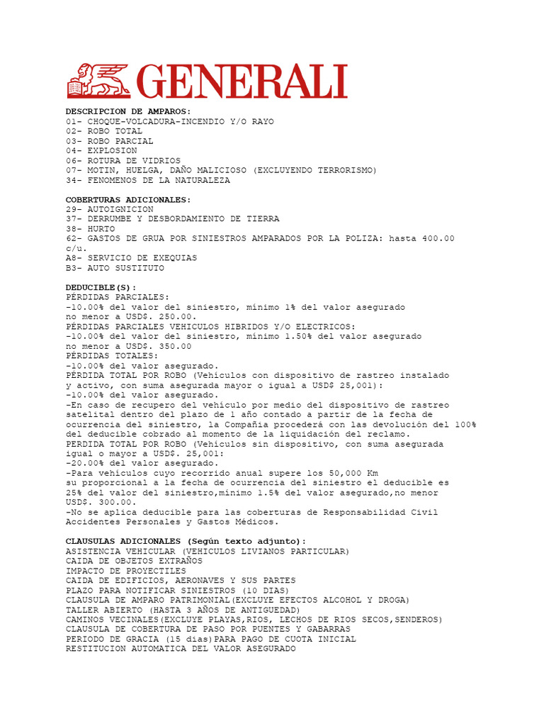 PRODUCTO GENERALI 2023 | PDF | Póliza de seguros | Ley común