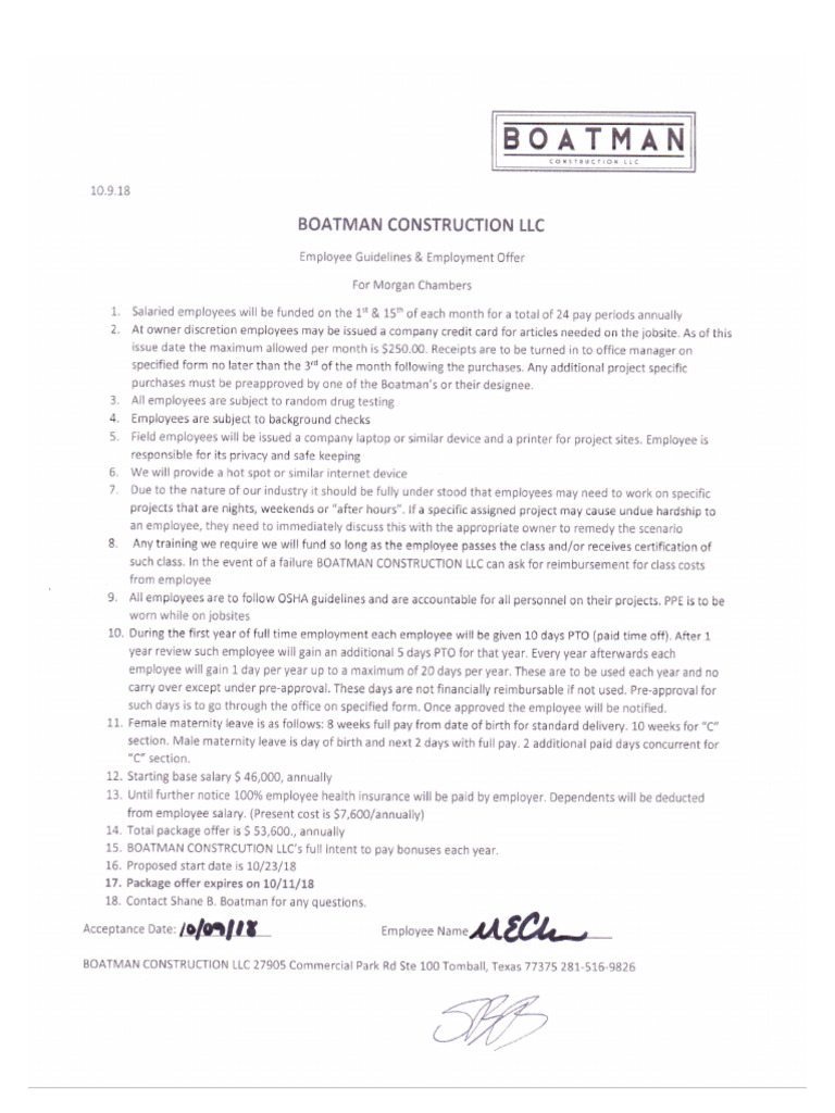 Open Morgan Chambers 10.9.18 (Signed Copy) | PDF | Employment | Salary