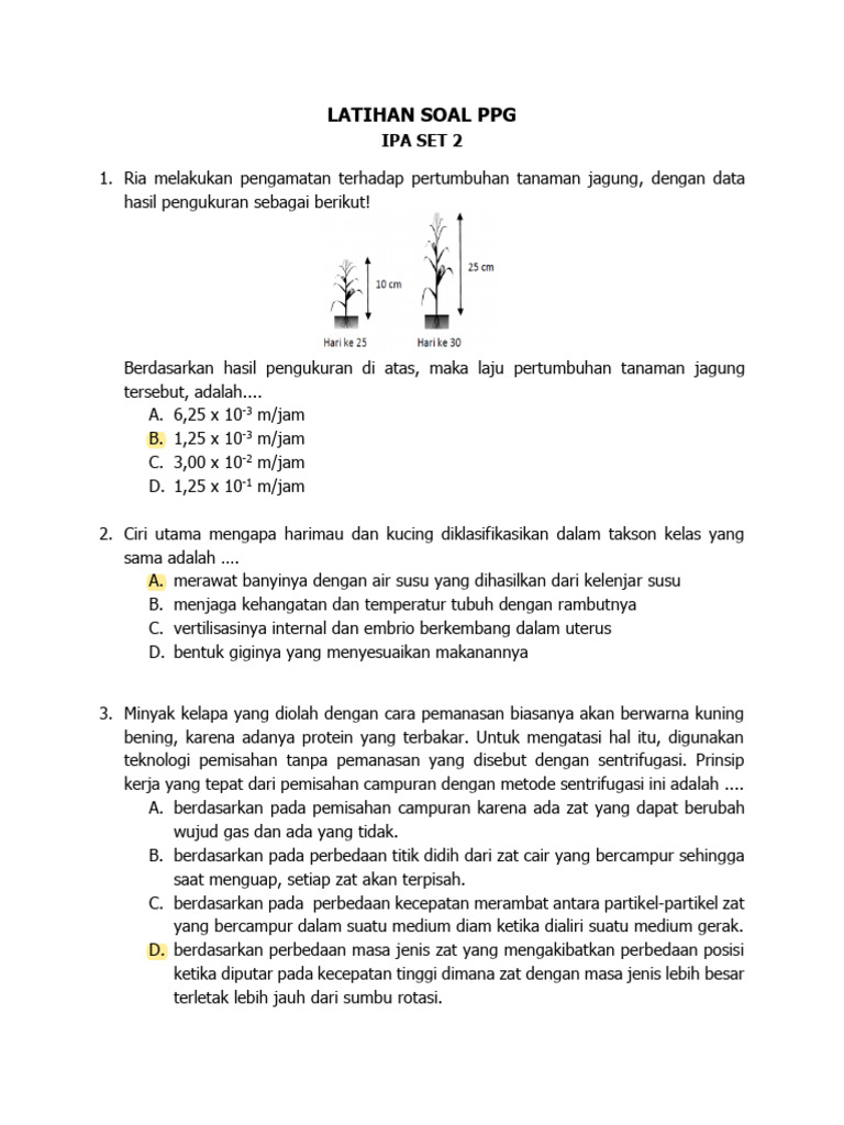 LATIHAN SOAL PPG - IPA SET JWB | PDF