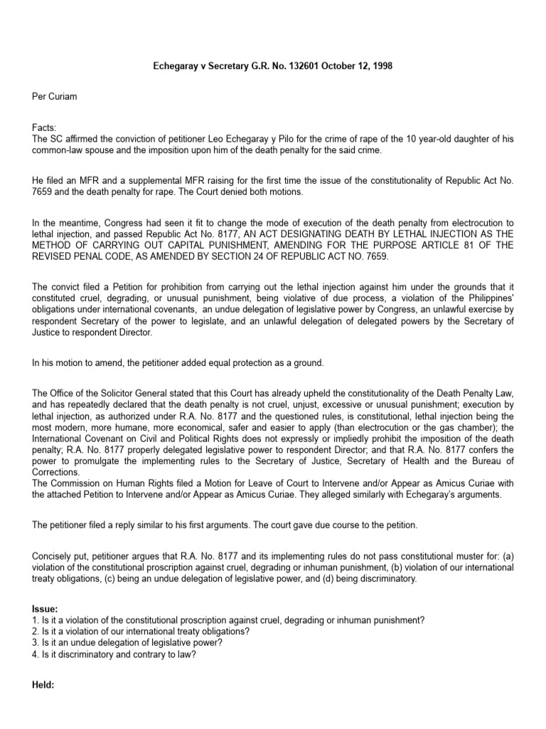 Echegaray Case: Death Penalty Constitutionality | PDF | Capital ...