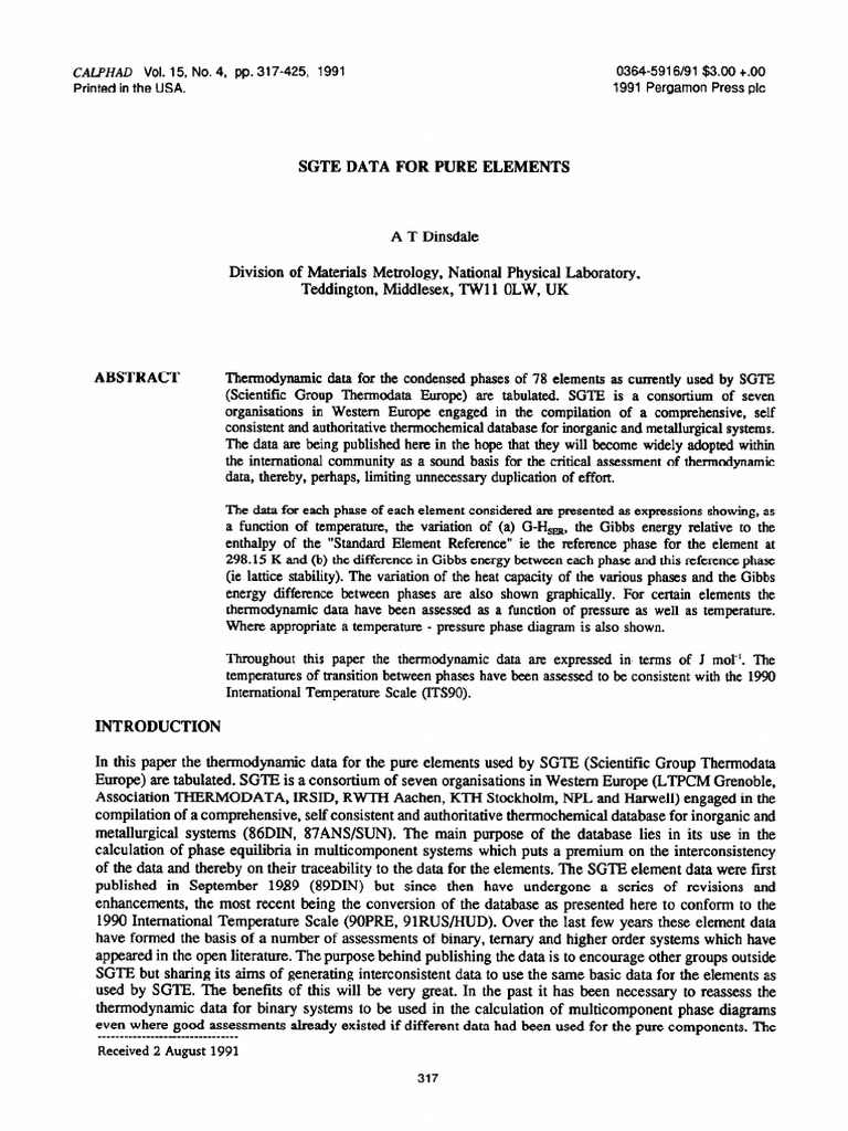 Energias de Gibbs de Elementos Puros | PDF | Melting | Phase (Matter)