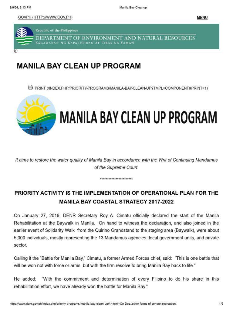 Manila Bay Cleanup Program Overview | PDF | Metro Manila | Manila