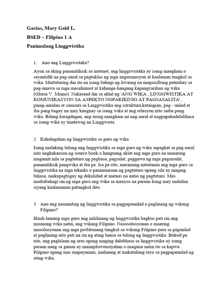 Panimulang Linggwistika | PDF