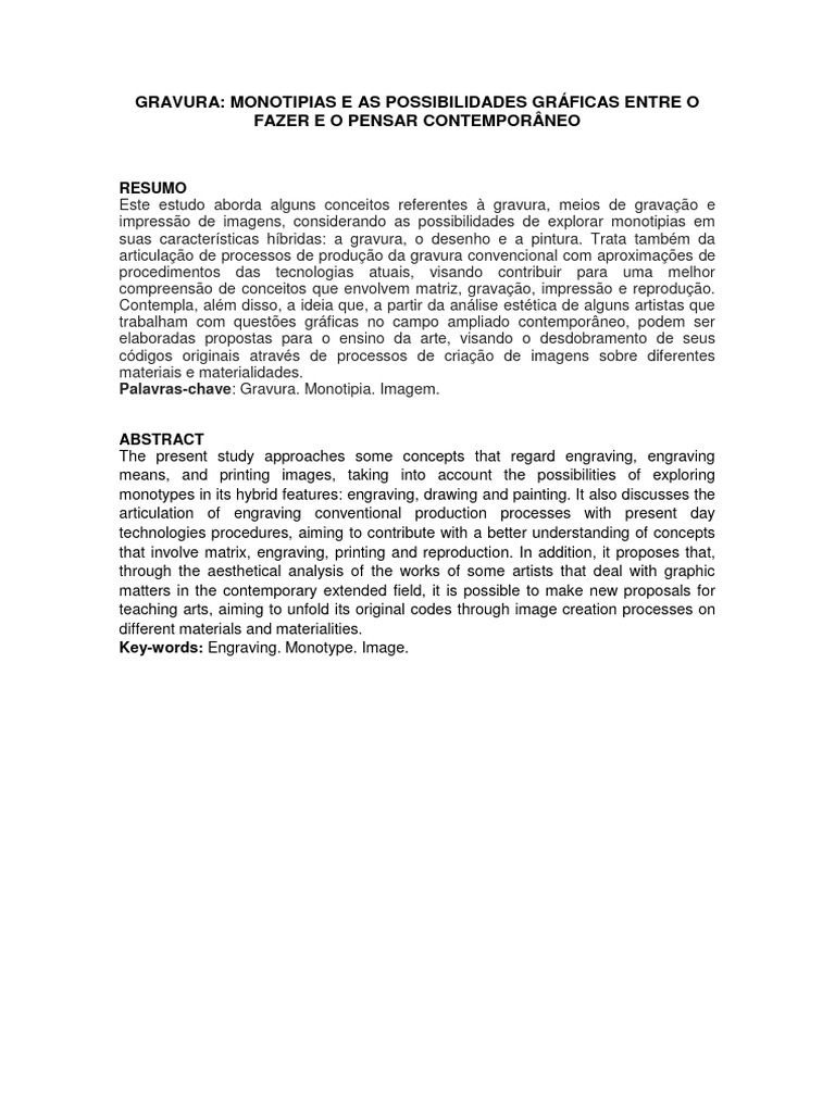 Artigo 19 Gravura Monotipias e As Possibilidades GR Ficas 2 15591535866605 7177 | PDF