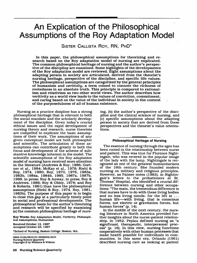 Roy 1988 an Explication of the Philosophical Assumptions of the Roy Adaptation Model | PDF ...