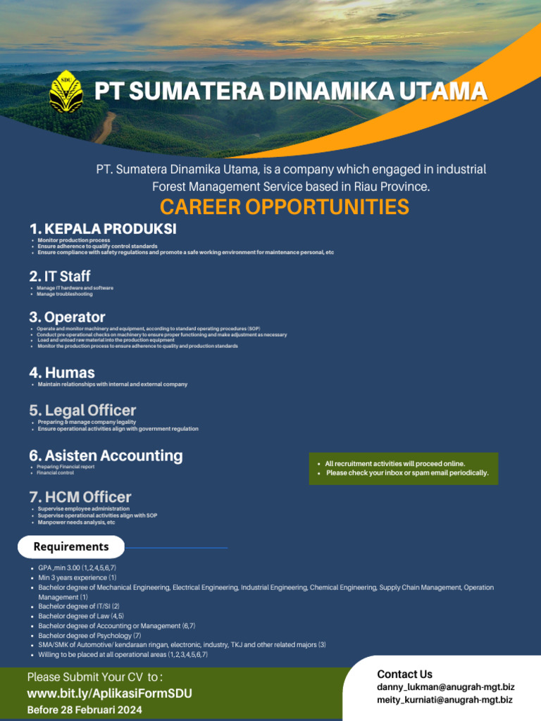 Iklan Loker PT. SDU | PDF | Engineering | Business
