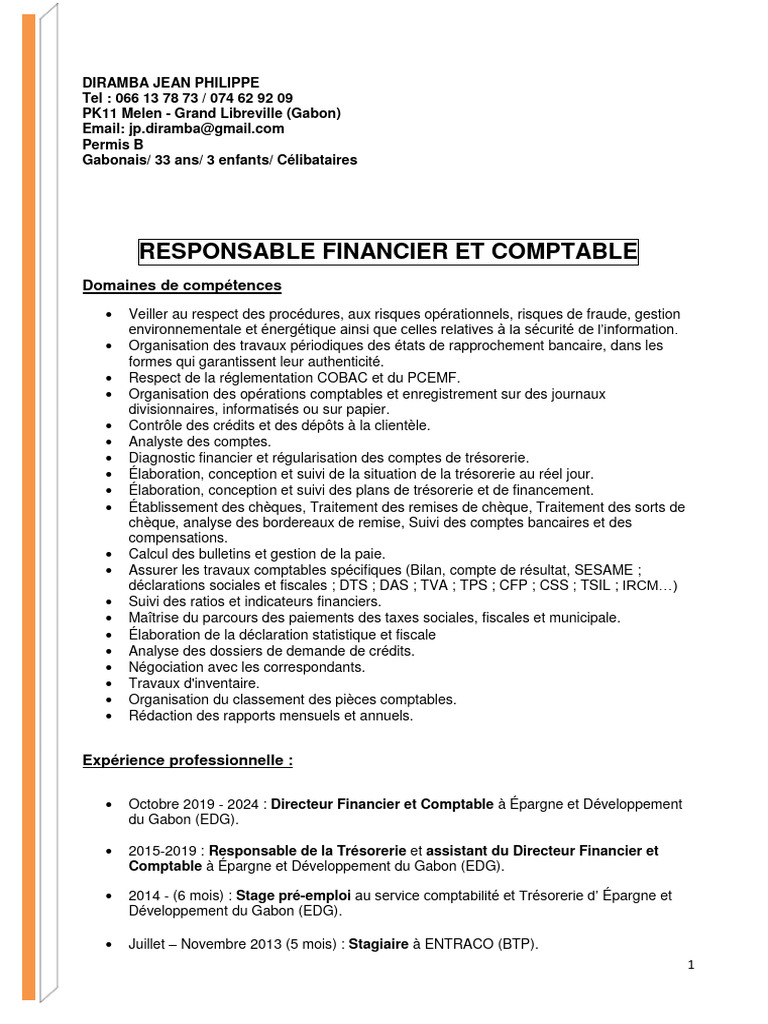 CV Responsable Financier et Comptable | PDF