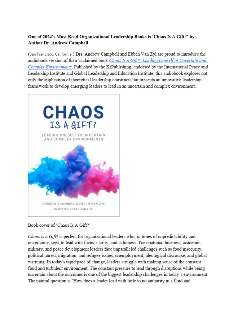 One of 2024's Must Read Organizational Leadership Books Is Chaos Is A ...