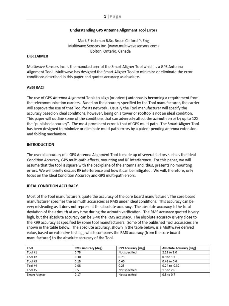 Understanding Gps Antenna Alignment Tool Errors Pdf Global Positioning System Antenna Radio 