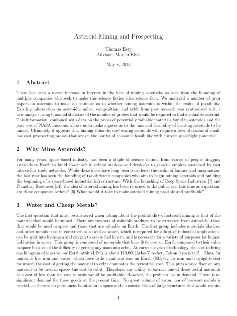 Asteroid Mining: Feasibility and Targets | PDF | Science & Mathematics ...
