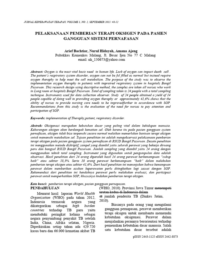 PELAKSANAAN - PEMBERIAN - TERAPI - OKSIGEN - PAD Hasan | PDF