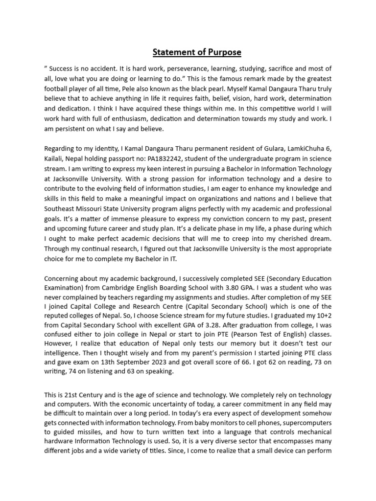 Statement of Purpose | PDF | College