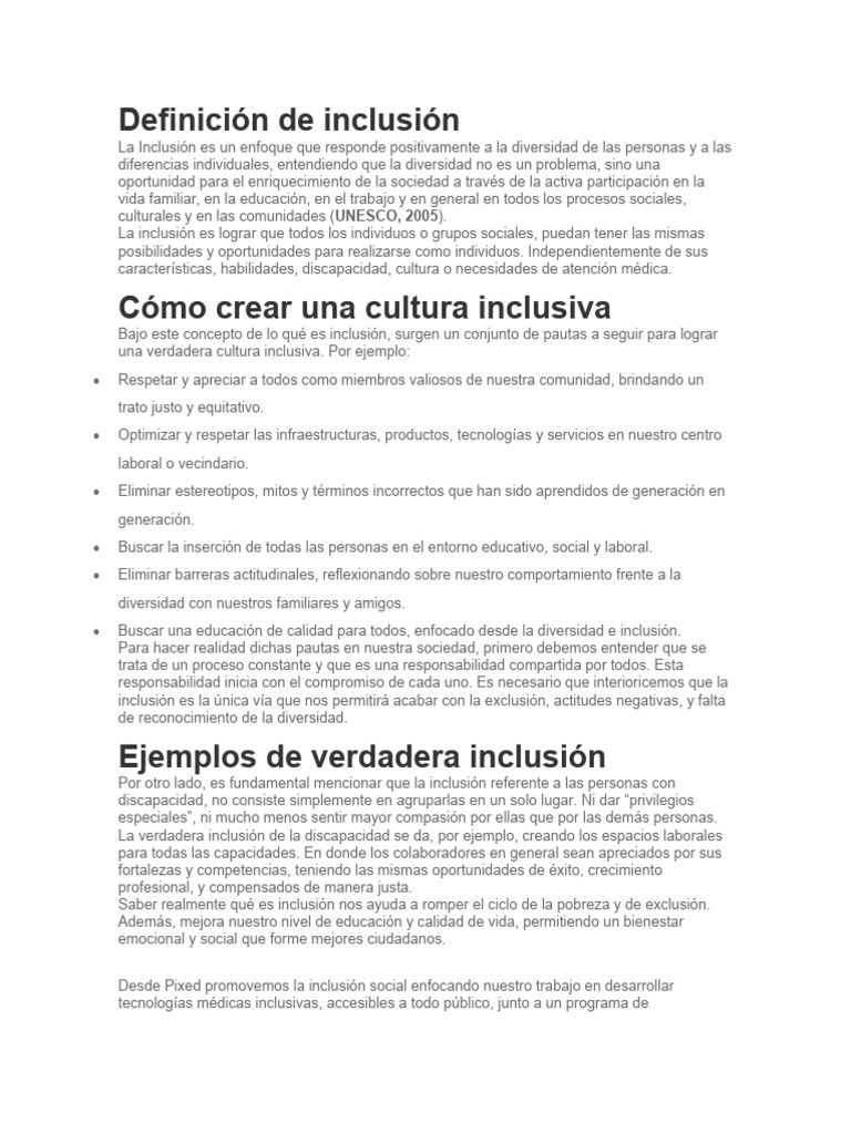 Definición de Inclusión | PDF | Inclusión (Educación) | Invalidez