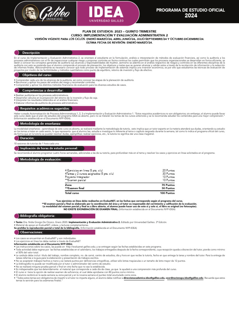 5 Implementacion y Evaluacion Administrativa 2 Pe2023 Tri1-24 2 | PDF