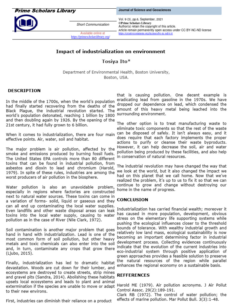 Impact of Industrialization On Environment | PDF