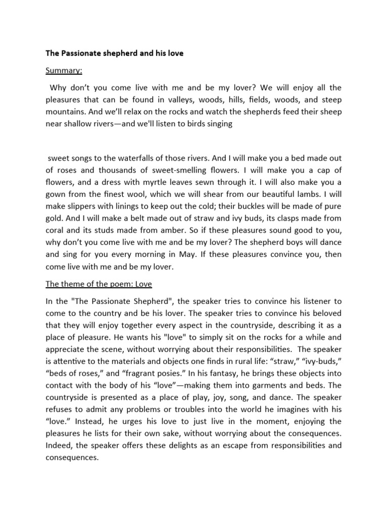 The Passionate Shepherd and His Love Analysis | PDF