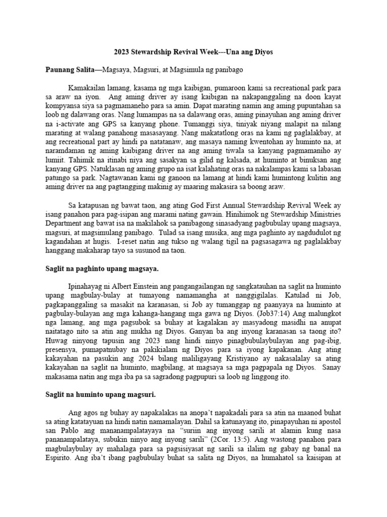 2023 Tagalog Stewardship Revival Week 1 | PDF 2023 Tagalog Stewardship Revival Week 1 | PDF
