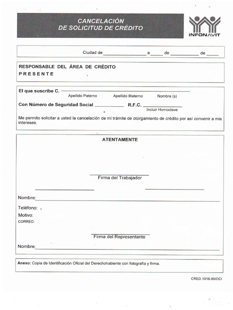 Formato - Cancelacion de Credito Infonavit | PDF